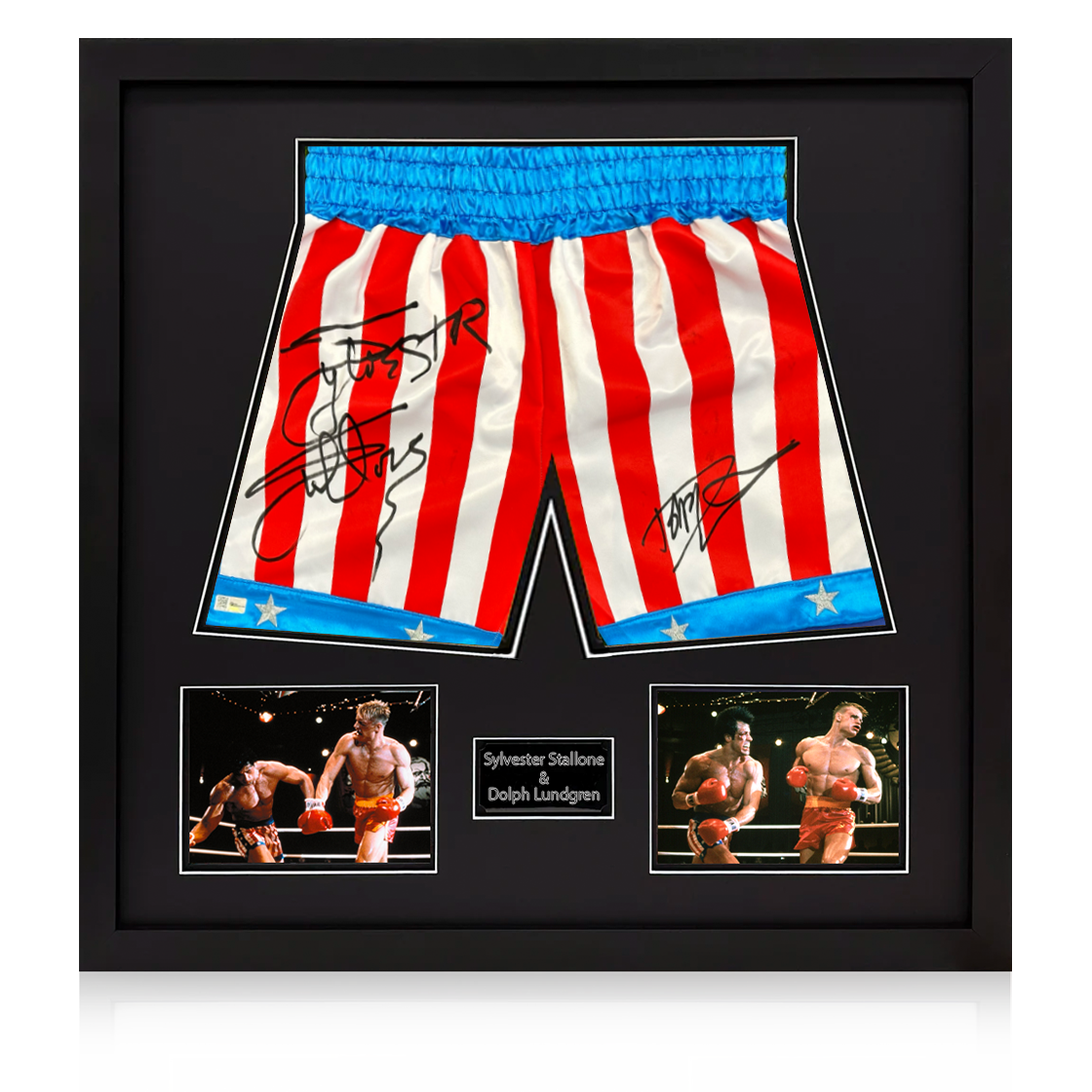 Sylvester Stallone & Dolph Lundgren Signed Rocky 4 Shorts Elite Frame ...