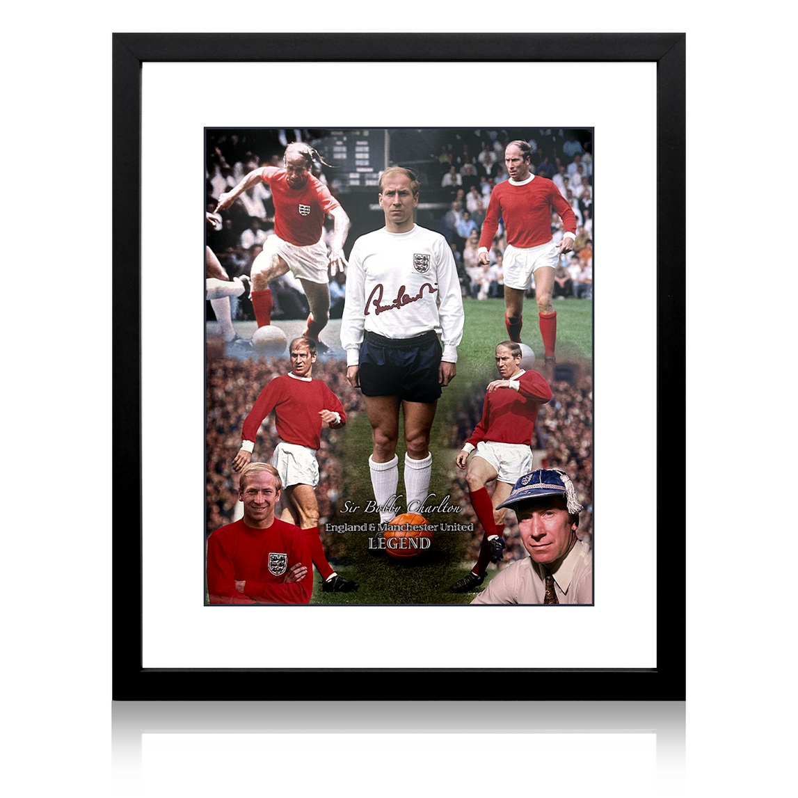 Bobby Charlton Signed England & Manchester United Deluxe Mount Display ...